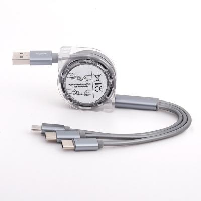 China USB Cable For iPhone Charger 3 in 1 Retractable Data Cables Conductor Tinned Copper for sale