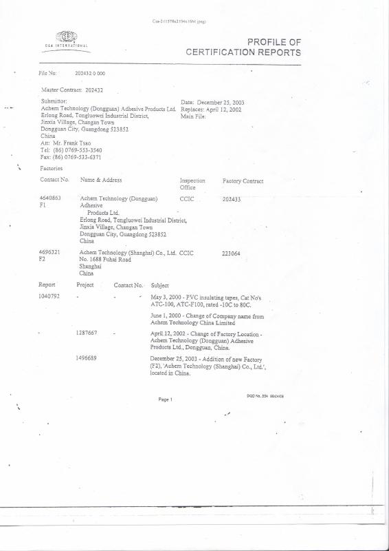 CSA - ACHEM Technology (Dongguan) Adhesive Products Ltd
