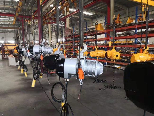 Factory production line for electric chain hoists