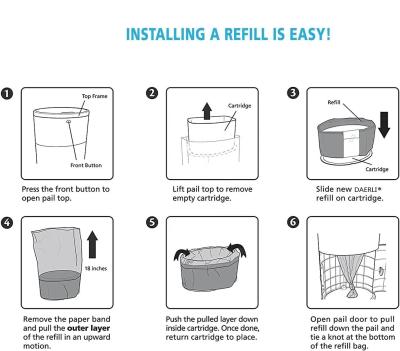 Cina HDPE Adult Diaper Liner Recharges Bag 11M/12M Long Dekor Classic Diaper Bucket Recharges 16L Korbell Diaper Liner Recharges Bags in vendita