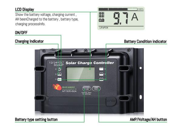 Quality LCD LED 60 Amp Digital Solar Charge Controller With Optional Remote Display for sale