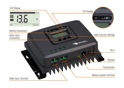 China Off Grid LFP battery Digital display 12V/24V MPPT RV Solar Charge Controller for sale