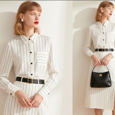 China Durable Striped Polyester Fabric 63GSM Polyester Lightweight Fabric For Daily Commuting Shirt Skirt for sale