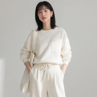 China Off White Polyester Sweatshirt Fabric Lightweight Casual Wear Fabrics 76GSM for sale
