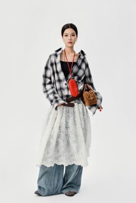 China Autumn Plaid Patchwork Skirt With Black And White Plaid Oversized Shirt for sale