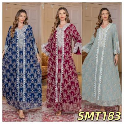 China Arab Middle Eastern Style SMT183 Royal Totem Embroidered V-Neck Maxi Robe for sale
