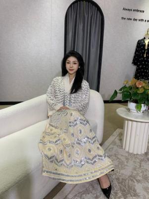 China MT404  Middle Eastern Modest Wear Gold & Silver Sequin Geometric Kaftan Abaya for sale