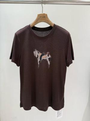 China Spring and summer daily 82.3% Tencel 14.5% Wool 3.2% Spandex Black Coffee Cartoon Printed Tencel Wool T-shirt for sale