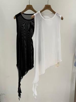 China Spring and summer new black and white 100% polyester irregular hem mesh vest for sale