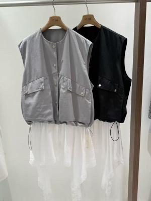 China Spring/Summer New 45% Polyester 55% Nylon Grey Black Work Clothes Style Tank Top With Tencel Hem Splicing for sale