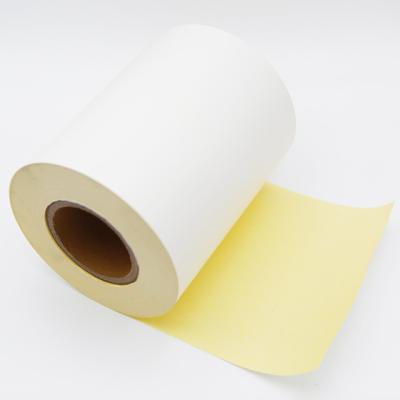 China low temperature usage Vellum paper matter coated thermal transfer paper adhesive with yellow glassine liner AF2533H for sale