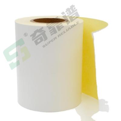 China HM2633H Economical Top Thermal Paper Hotmelt Glue Yellow Liner 60G adhesive paper for sale