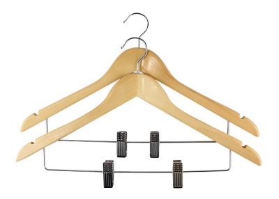 China Curved Wooden Coat Hangers With Clips , Wooden Shirt Hangers 44.5 CM Length for sale