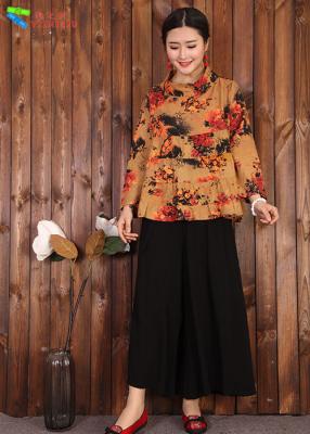 China YIZHIQIU yellow ink painting long sleeve Casual blouse for autumn for sale
