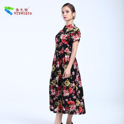 China YIZHIQIU Custom A-Line Floral Print Long Black Dress for sale