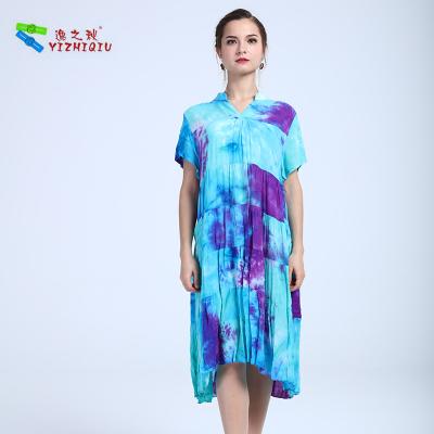 China YIZHIQIU Odm Light Blue Cotton Maxi Printing Dress for sale