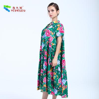 China YIZHIQIU Oem Green Peony Pattern Custom Maxi Dress for sale