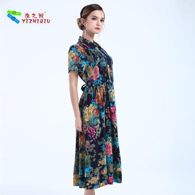 China YIZHIQIU Collar Flower Printed Knee Length Dresses for sale
