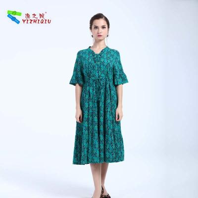 China YIZHIQIU Retro Style Waist Cotton Knee Length Dress for sale