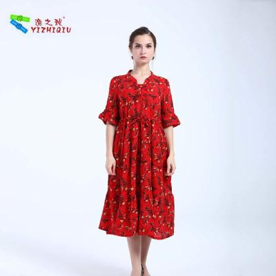 China YIZHIQIU Short Sleeve Cotton And Linen Flare Dress for sale