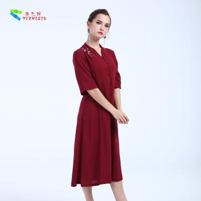 China YIZHIQIU summer 100% Cotton Red lady dress for sale