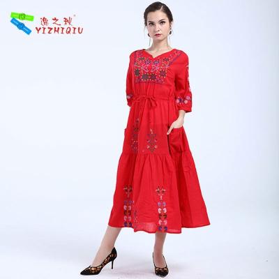 China YIZHIQIU embroidered loose fit boho dress for sale