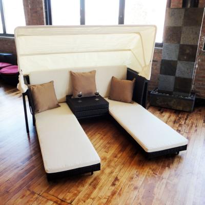 China Luxury Outdoor Wicker Furniture Rattan Canopy Sofa Set with Cushion for sale
