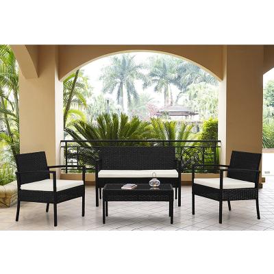 China Rattan Wicker Patio Sofa Dining Tbale Chair Set 4 Piece Balcony Outdoor Garden Pool Furniture Set for sale