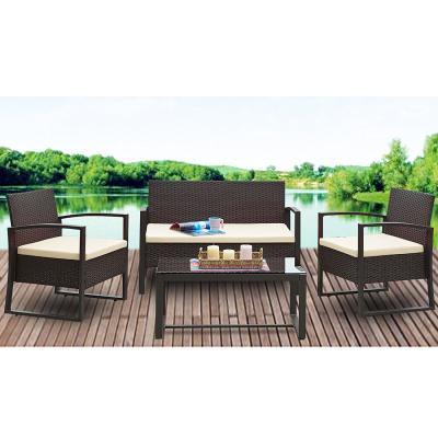 China 4PC Wicker Patio Furniture Set Sofa & Table Cushioned Lawn Garden Outdoor Brown for sale