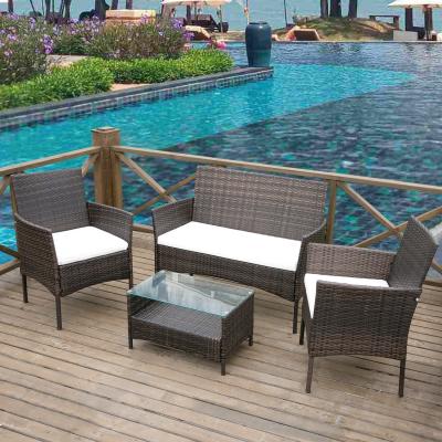 China Outdoor Rattan Furniture Sets 4PC Wicker Patio Furniture with Cushioned Seats for sale