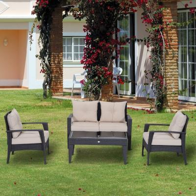 China 4pc Patio PE Wicker Furniture Rattan Sofa Set Outdoor Table & Chairs Cushioned for sale