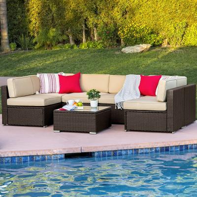 China 7PC Furniture Sectional PE Wicker Rattan Sofa Set Deck Couch Brown for sale