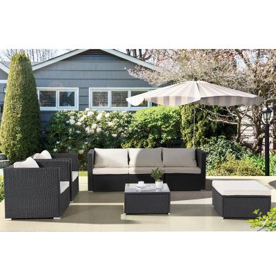 China 7PC Outdoor Furniture Rattan Wicker Patio Sectional Sofa Set with Cushions,Black for sale