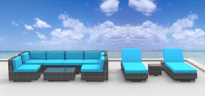 China 10pc Modern Outdoor Backyard Wicker Rattan Patio Furniture Sofa Sectional Couch Set - Sea Blue for sale