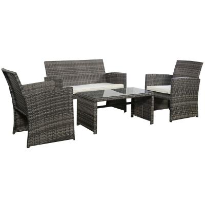 China 4 PC Rattan Patio Furniture Set Garden Lawn Sofa Cushioned Seat Wicker Sofa for sale