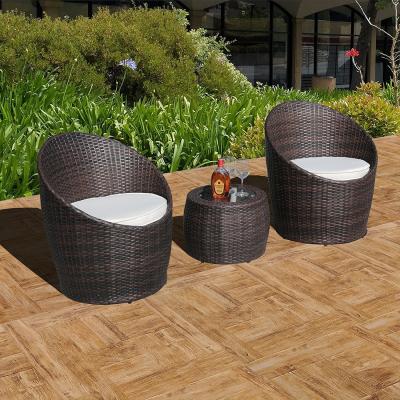 China 3 Piece Wicker Patio Conversation Set Outdoor Cushioned Rattan Furniture Set, Brown for sale