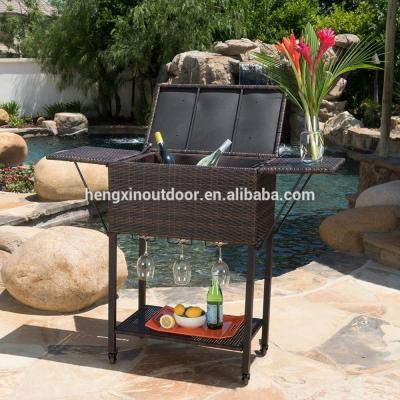 China Hengxin High Quality Outdoor Rattan Patio Wicker Serving Bar Cart W/Ice Bucker Wine Rack for sale