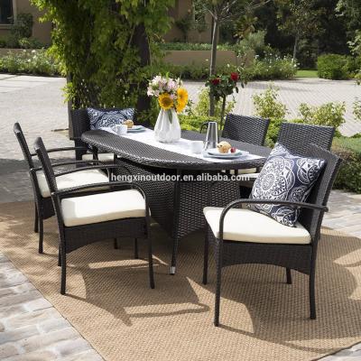 China Patio Furniture Outdoor 7pc Multibrown PE Wicker Long Dining Set for sale