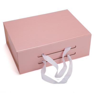 China Wholesale custom design luxury magnetic flat folding gift box with silk ribbon for sale