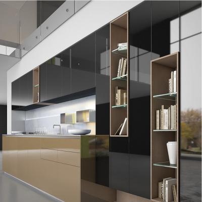 Cina Armadio da cucina modulare con piano da lavoro in pietra di quarzo e finitura lucida in compensato in lacca in vendita