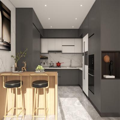 Cina Armadietto da cucina in cartone di particolato bianco grigio personalizzato con trattamento superficiale a membrana in PVC in vendita