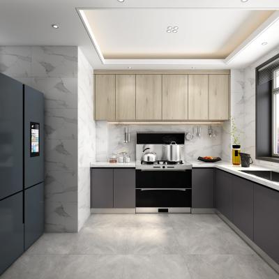 China Gray Laminate Kitchen Cabinet Interiors Custom Veneer Color for Apartment Renovation for sale