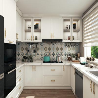 Cina Armadi di cucina tradizionali di lusso con bancone a bordo allentato e materiale in legno massello in vendita