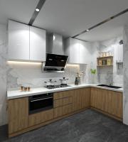 China Waterproof Custom Kitchen Cabinets with Solid Wood Construction and Lacquer Coating for sale