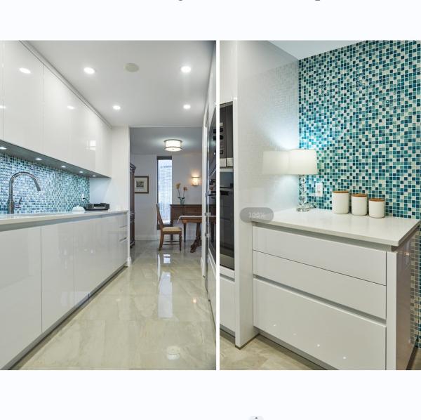 Quality Modern Durable Gloss Kitchen Cabinets with Blum Hardware and Quartz Stone for sale