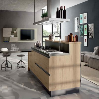 China Armário de cozinha de design moderno com bancada plana e material de porta HDF à venda