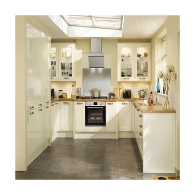 China High Glossy White Lacquer Finish MDF Kitchen Cabinet with Full Bullnose Countertop Edging for sale