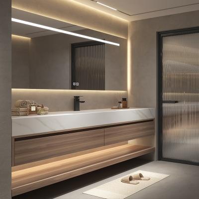 China Quartz Stone Countertop Modern Wall Mounted Double Sink Vanity for and Practical Bathroom for sale