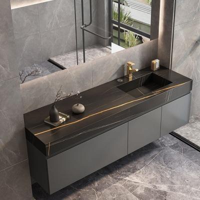 China Quartz Stone Countertop Modern Wall Mounted Double Sink Vanity for and Practical Bathroom for sale