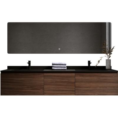 China Quartz Stone Countertop Customizable Blue Vanity Bathroom With Standing Double Sink for sale